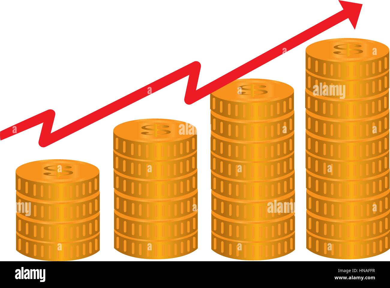 line with rising arrow and stack coins vector illustration vector ...