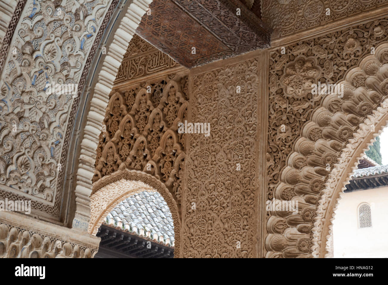 Detail of Islamic (Moorish) tilework at the Alhambra, Alhambra, Granada ...