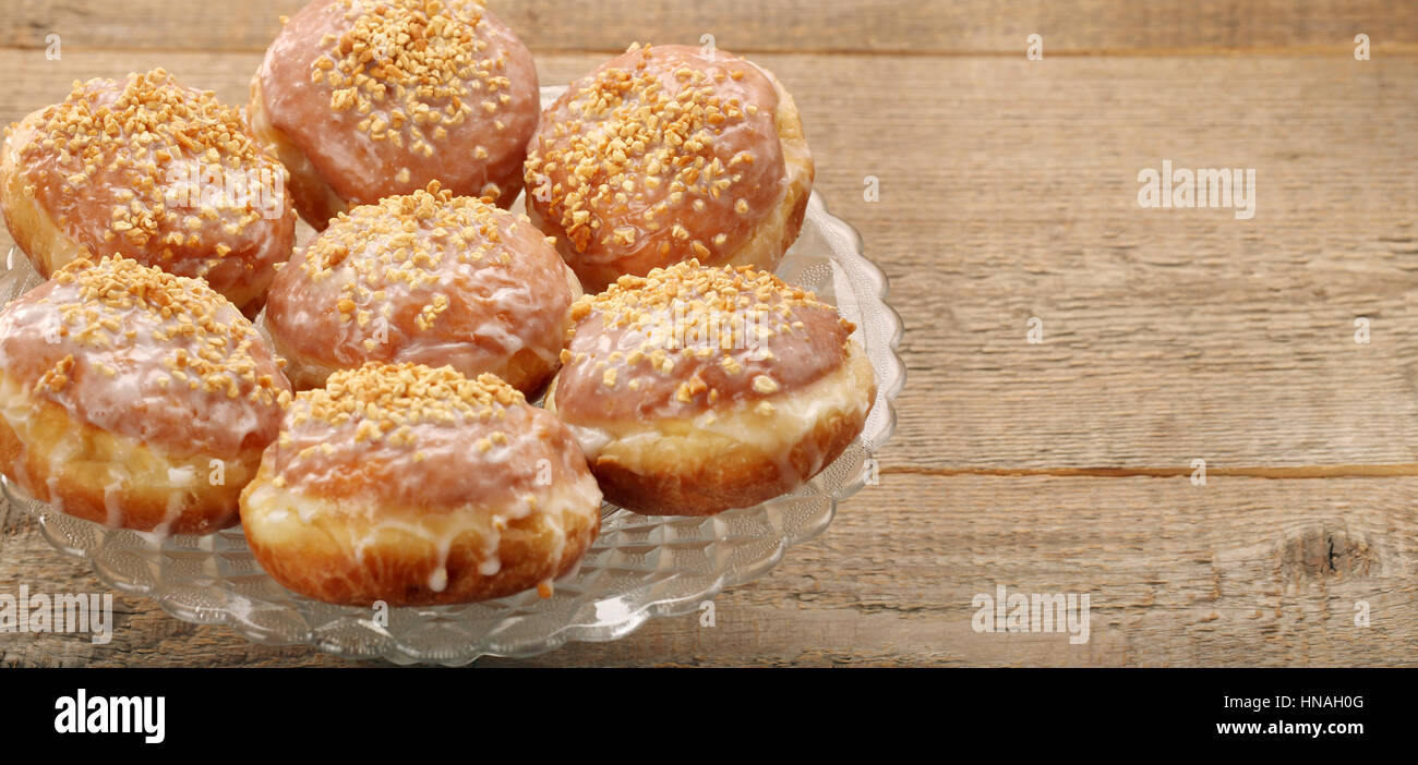Traditional donuts with jam and walnuts with empty space for text Stock ...