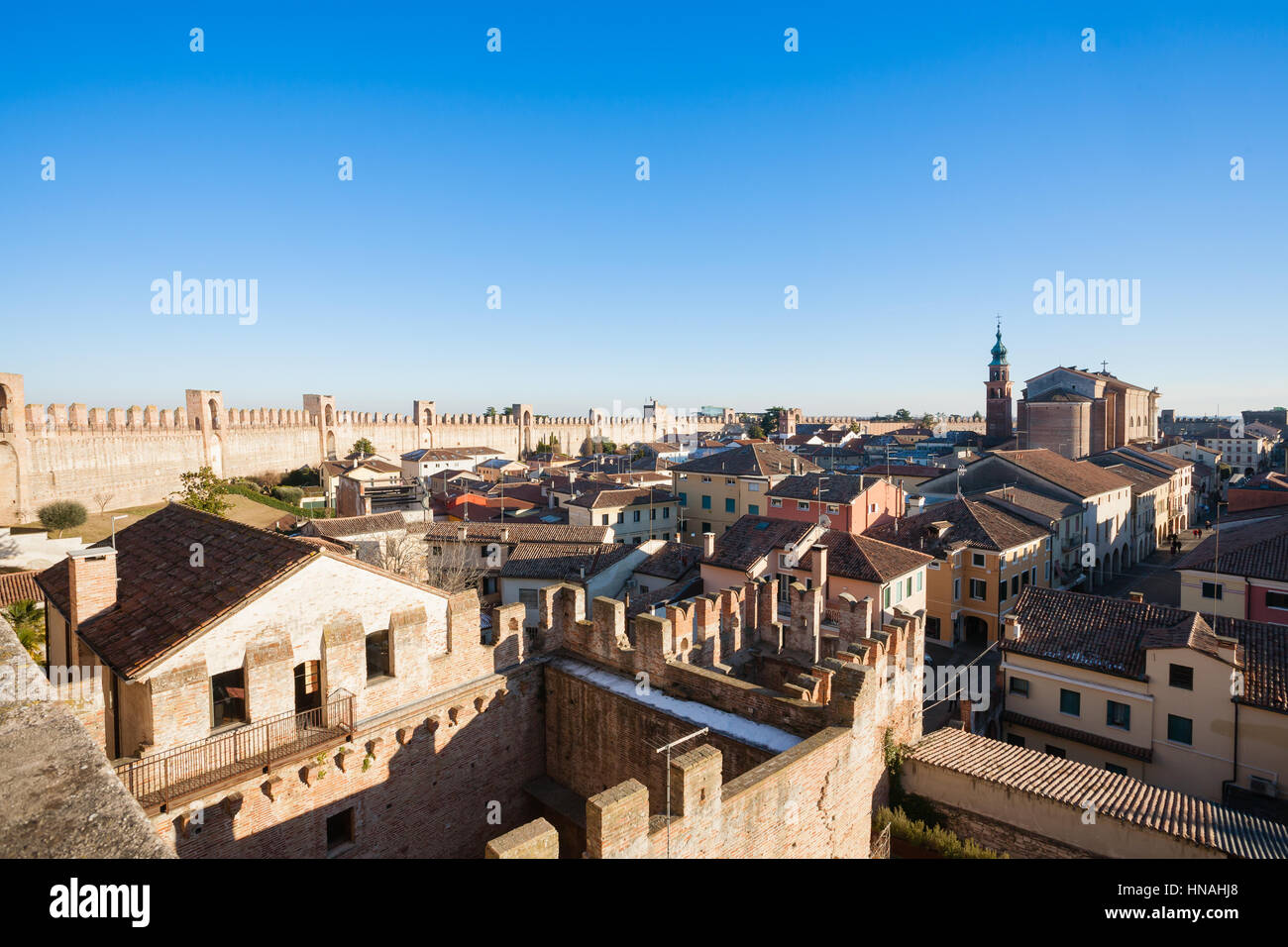 View of Cittadella, medieval walled city in Italy. Italian fortificated ...
