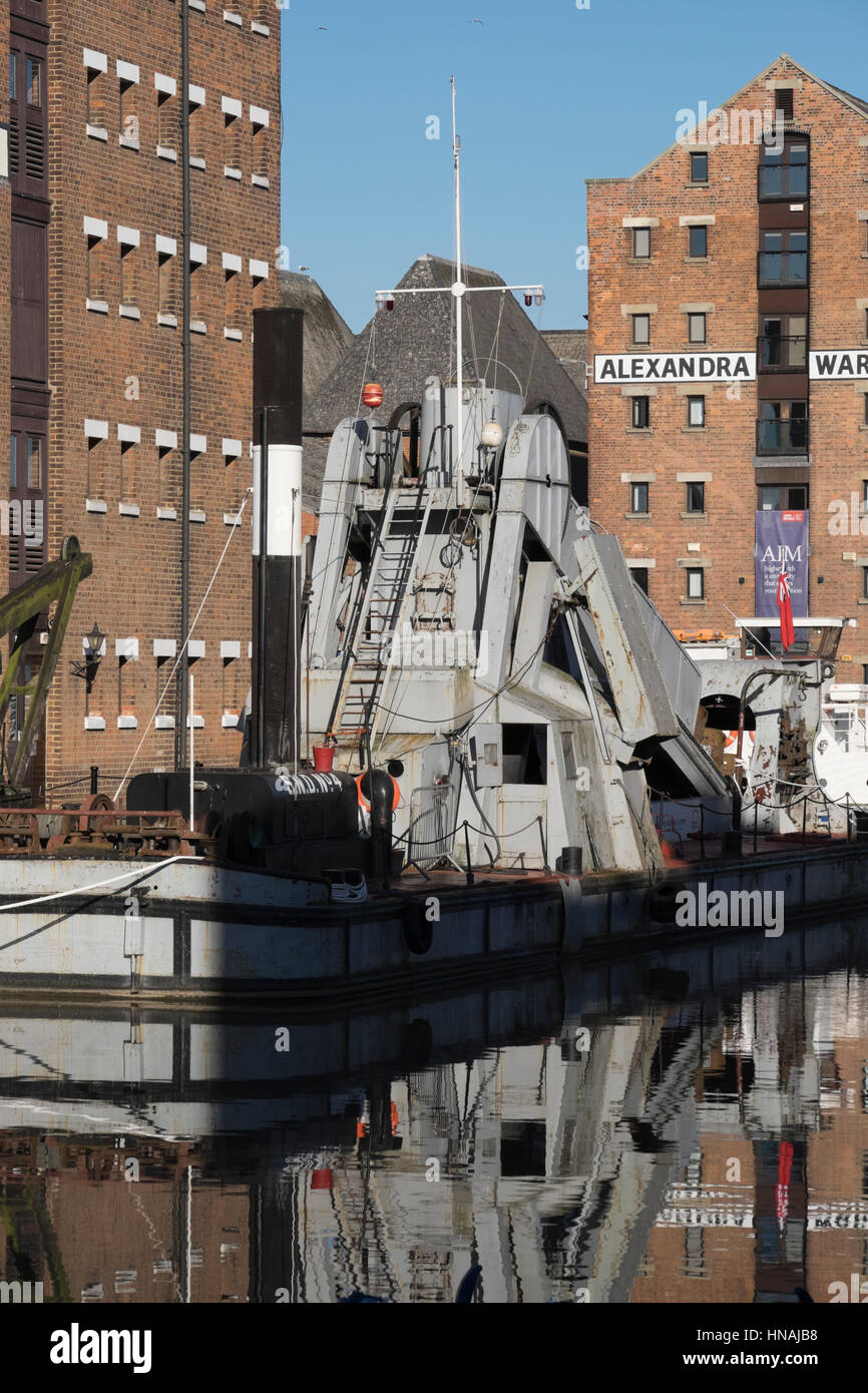 A historic Dutch built steam dredger at the National Waterways Museum ...