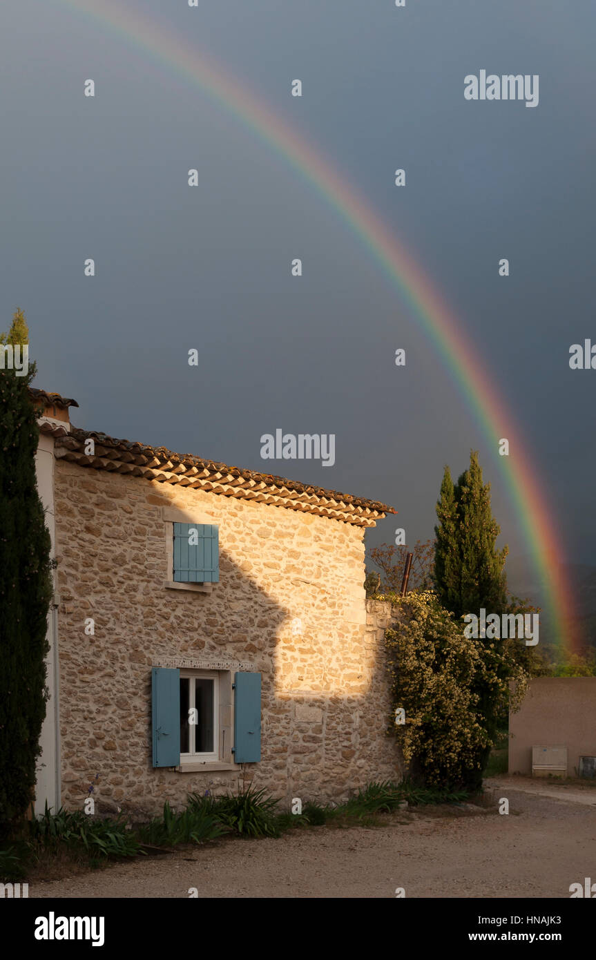 A rainbow over a house in Provence , France Stock Photo - Alamy