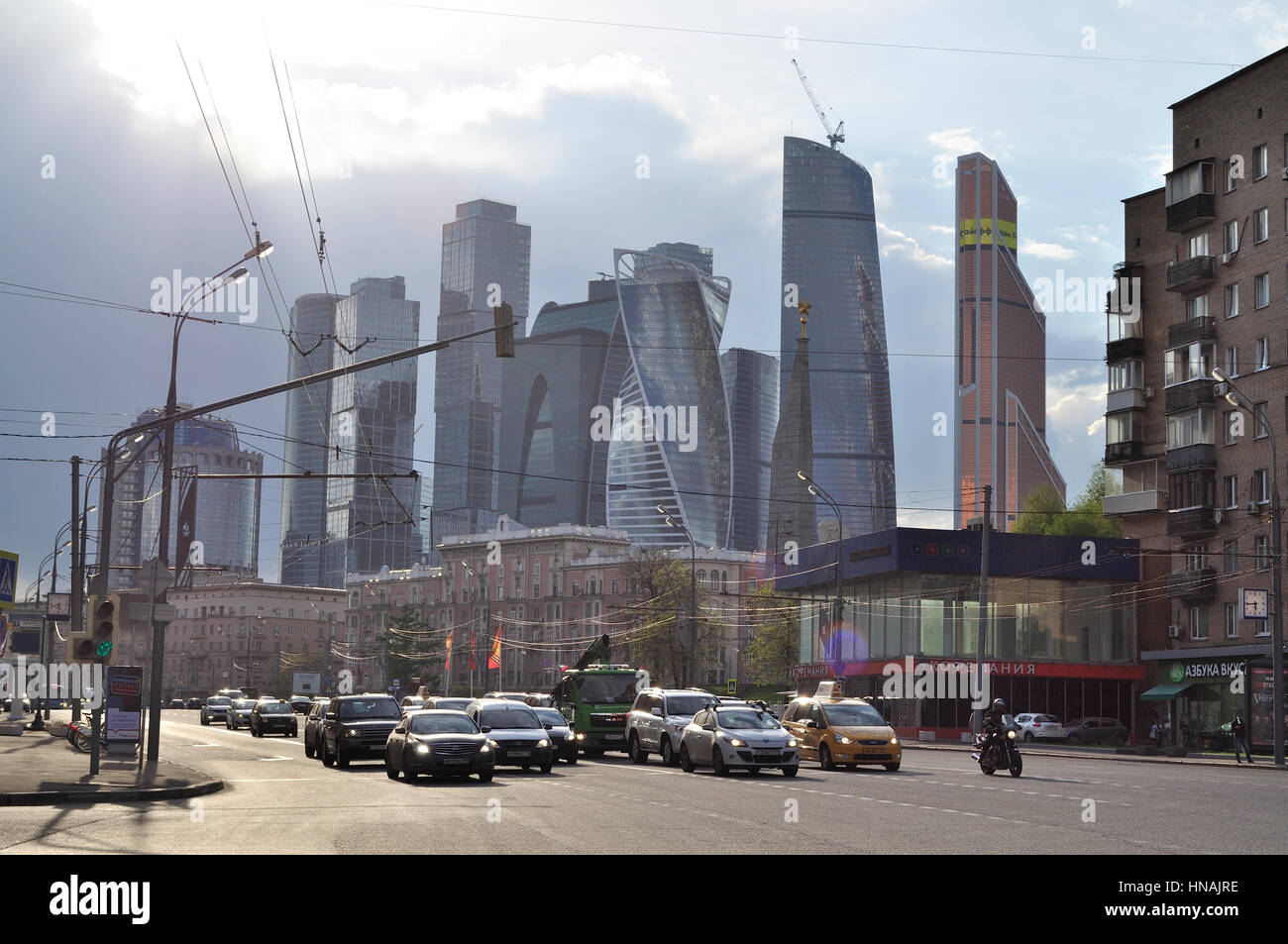 Moscow street and skyscrapers of the International Business Center ...