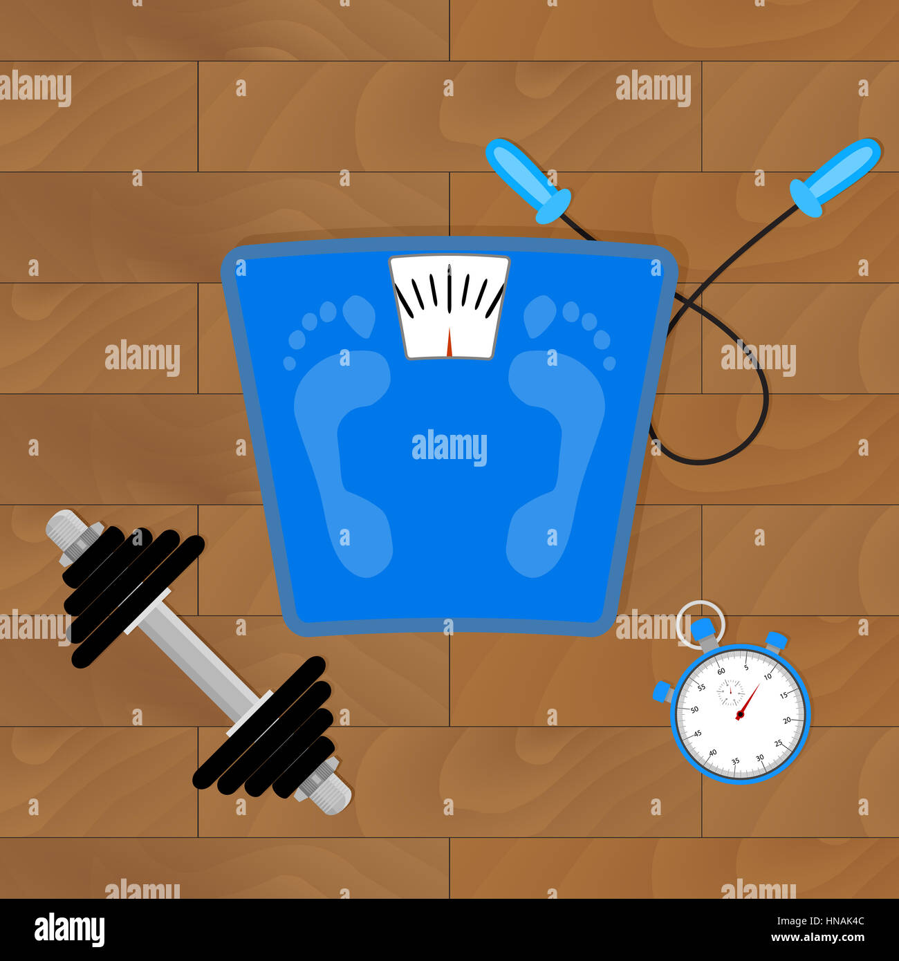 Weight Loss concept. Fitness healthy, scale and skipping rope, dumbbell ...