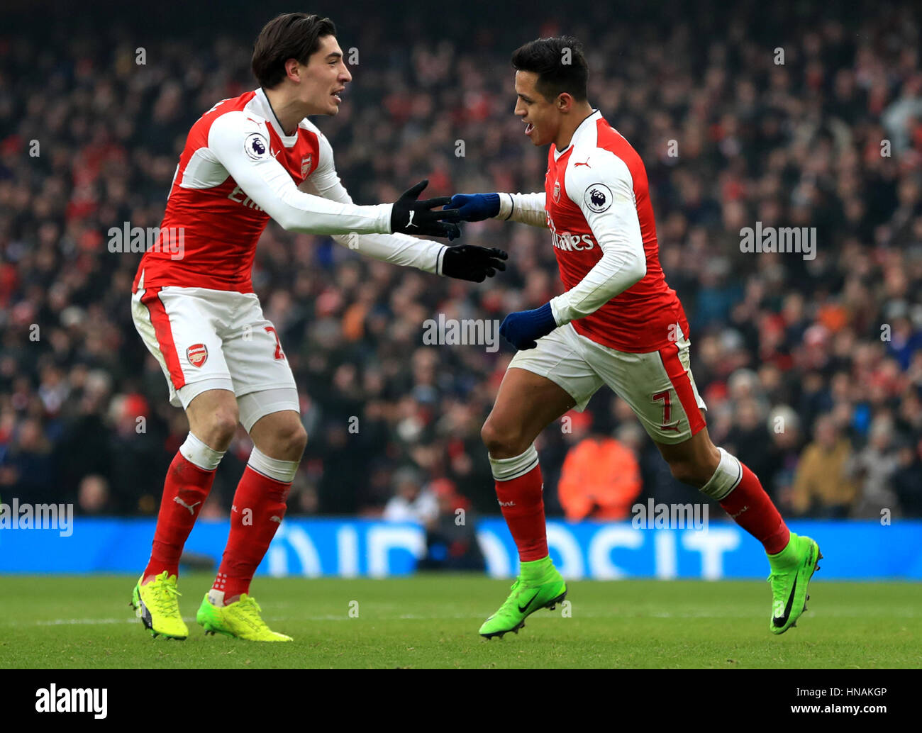 Arsenal's Alexis Sanchez celebrates scoring the opening goal during the ...