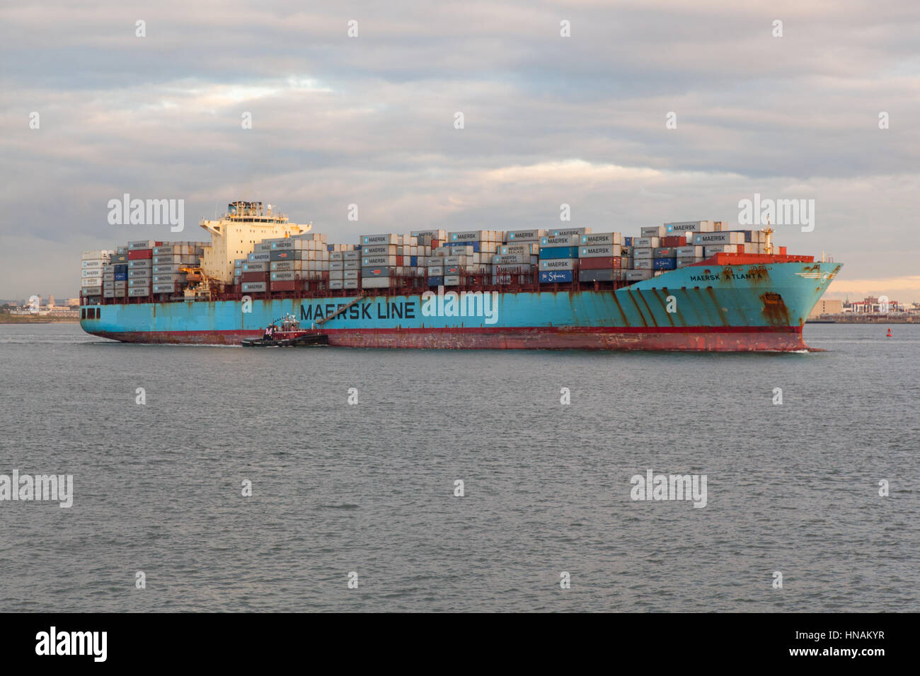 Large container ship on the Hudson River, New York City, United States ...
