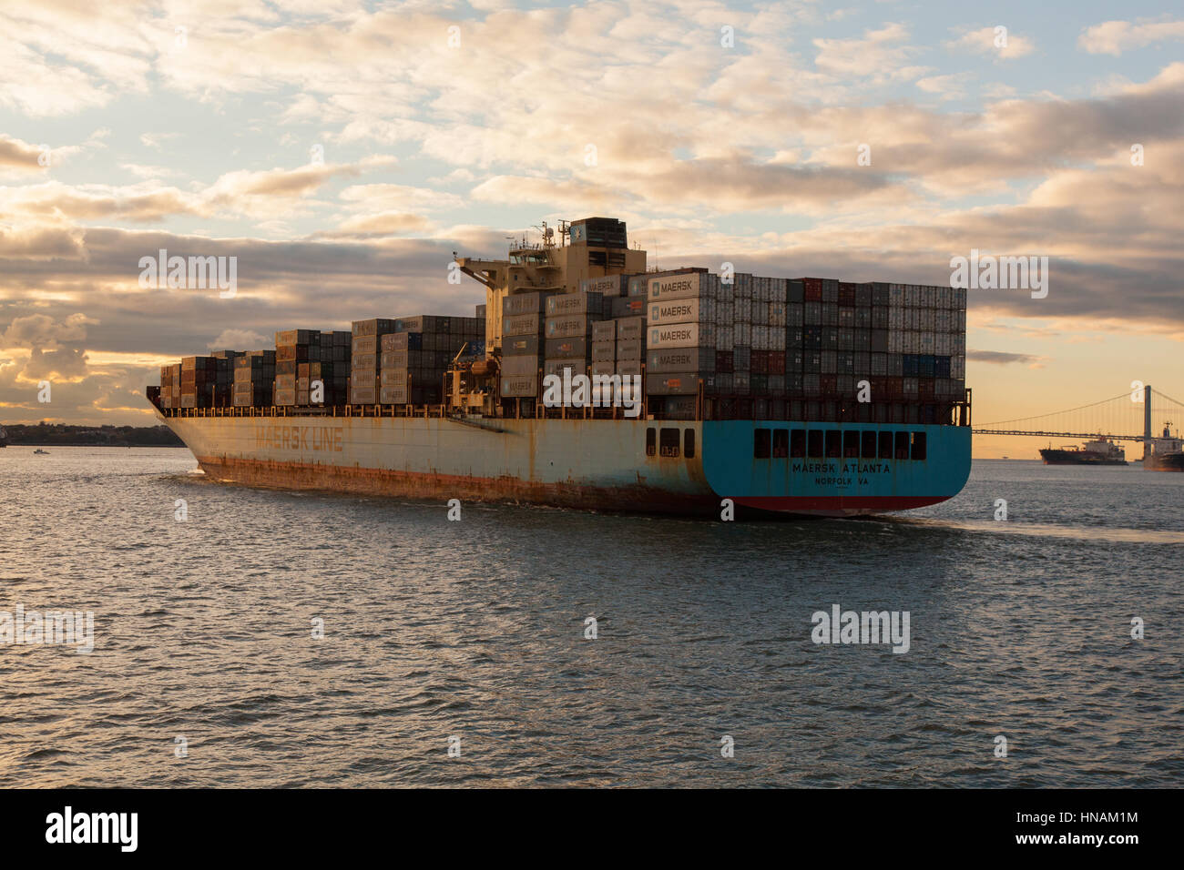 Large container ship on the Hudson River, New York City, United States ...