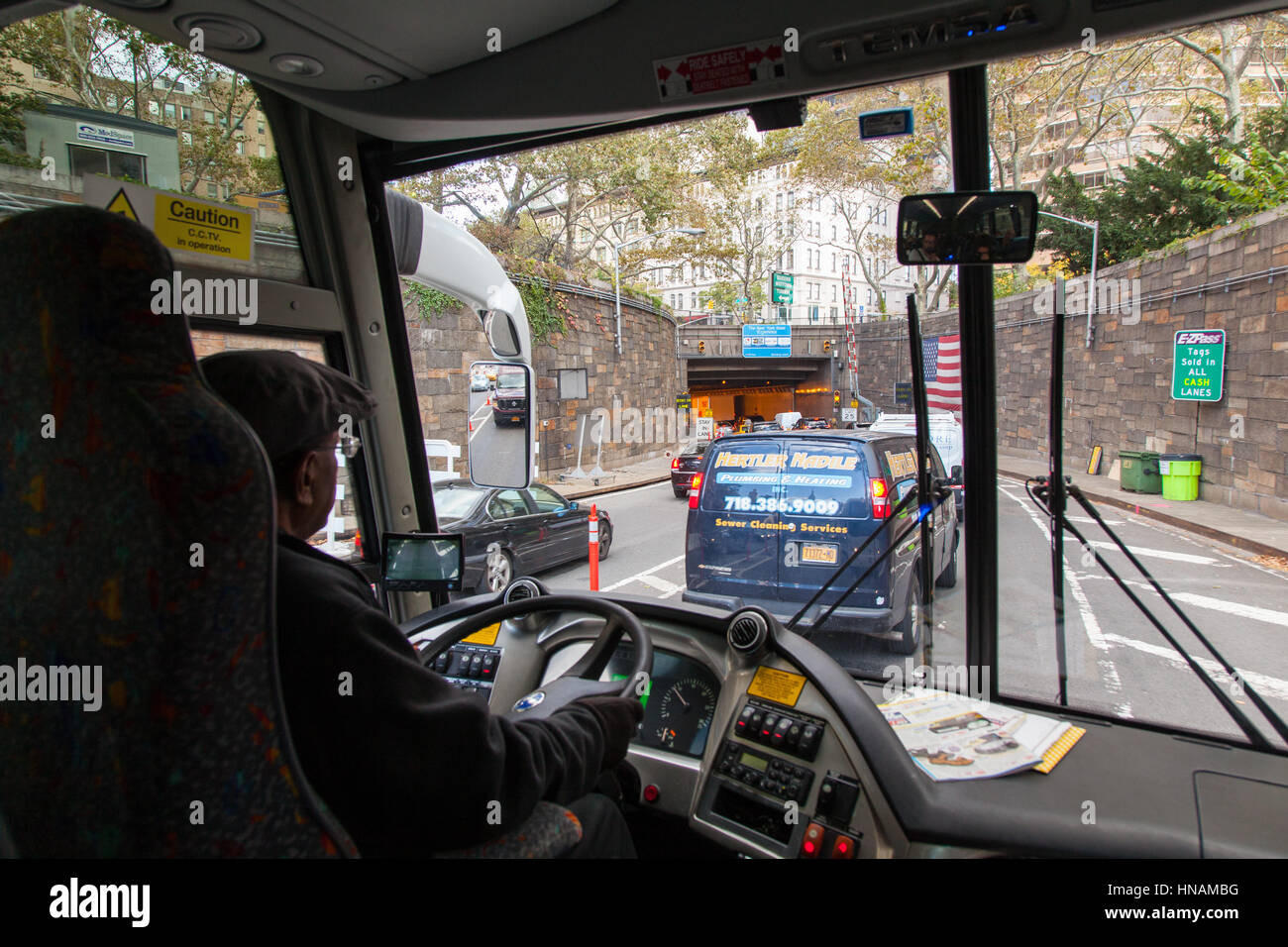 Bus driver leaving New York City, United States of America Stock Photo ...