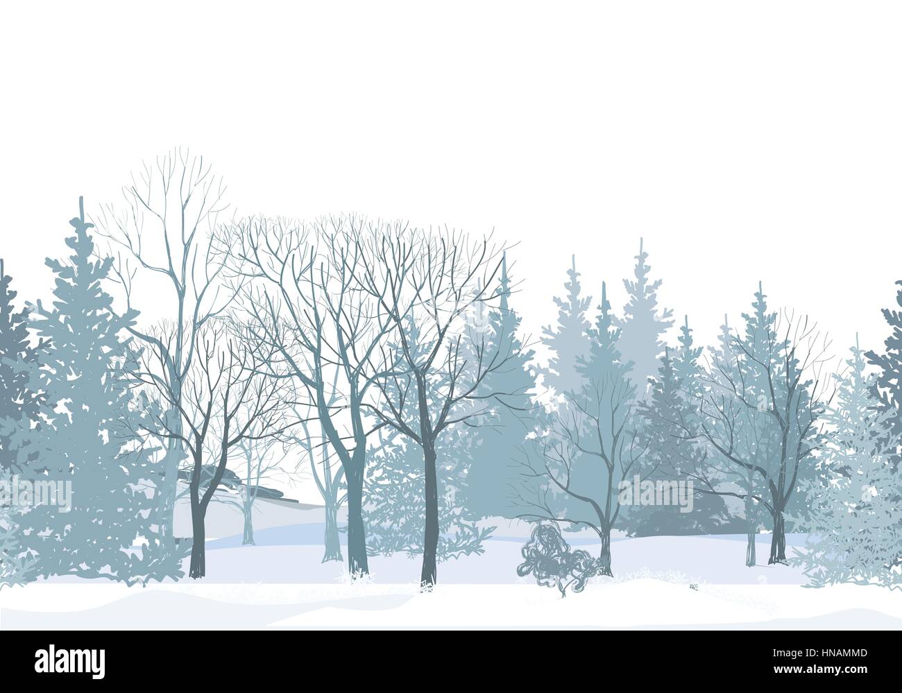 Christmas snow tree border. Snowy forest seamless pattern.Tree without ...