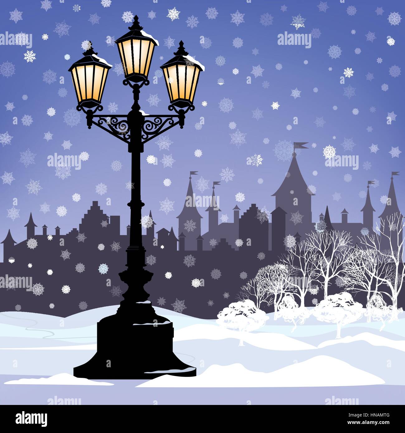 Snowy street lamp post Stock Vector Images - Alamy