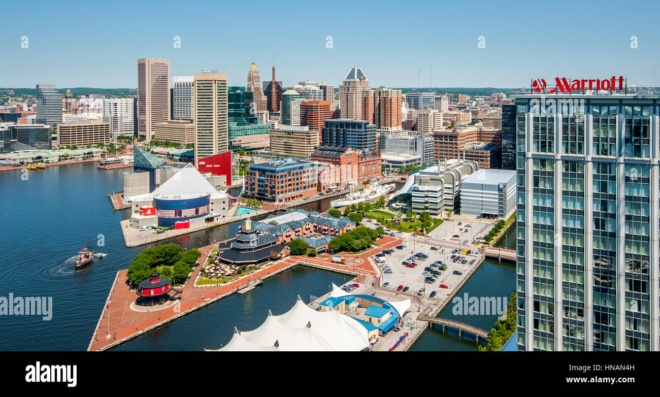 Maryland, Baltimore - Cityscape of the city of Baltimore and the harbor ...