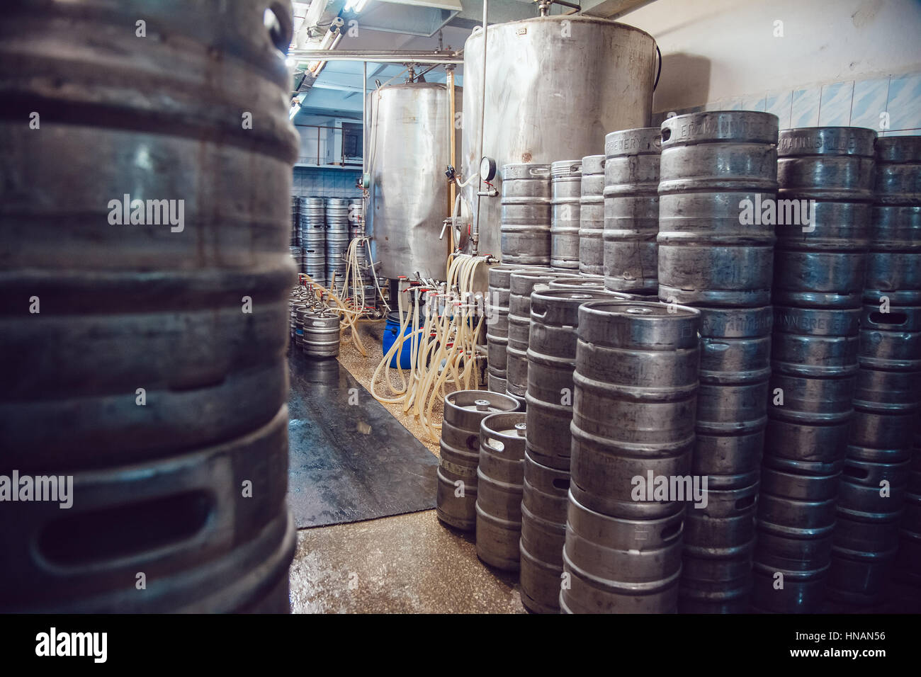 Metal beer kegs stand in beer plant. Brewery Stock Photo - Alamy