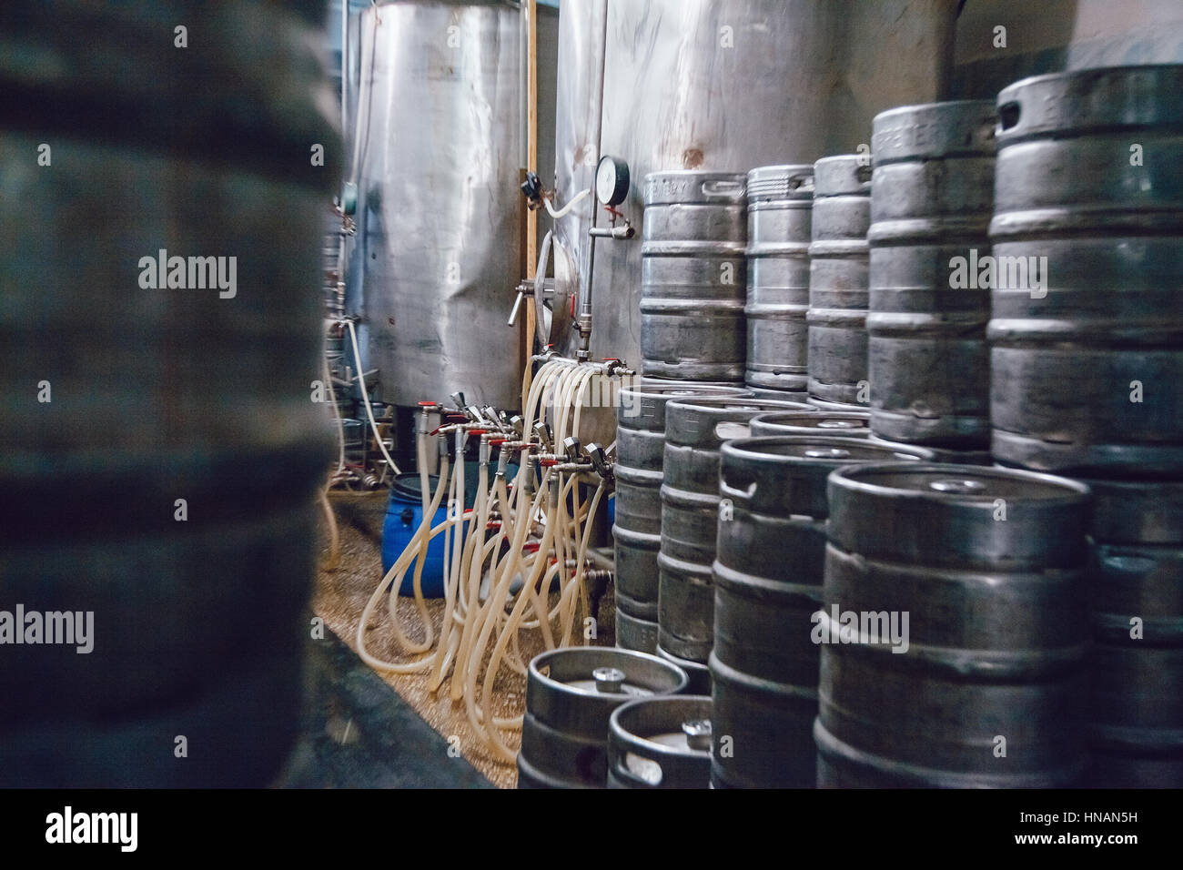 Metal beer kegs stand in beer plant. Brewery Stock Photo - Alamy