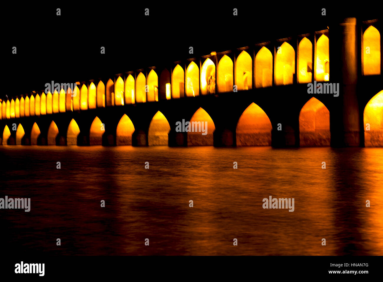 in iran the old bridge of isfahan for light and night Stock Photo - Alamy