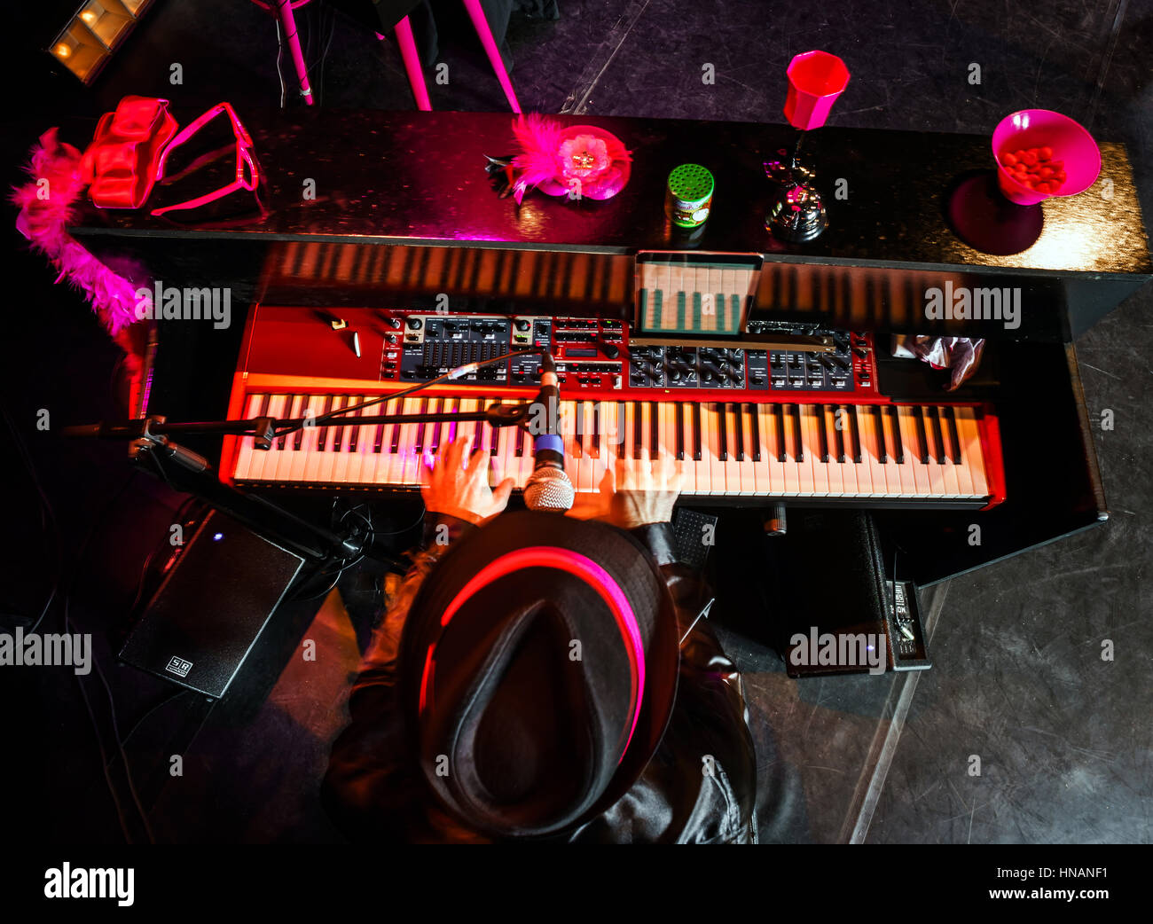 Pianist playing electric piano on concert, music concept Stock Photo ...
