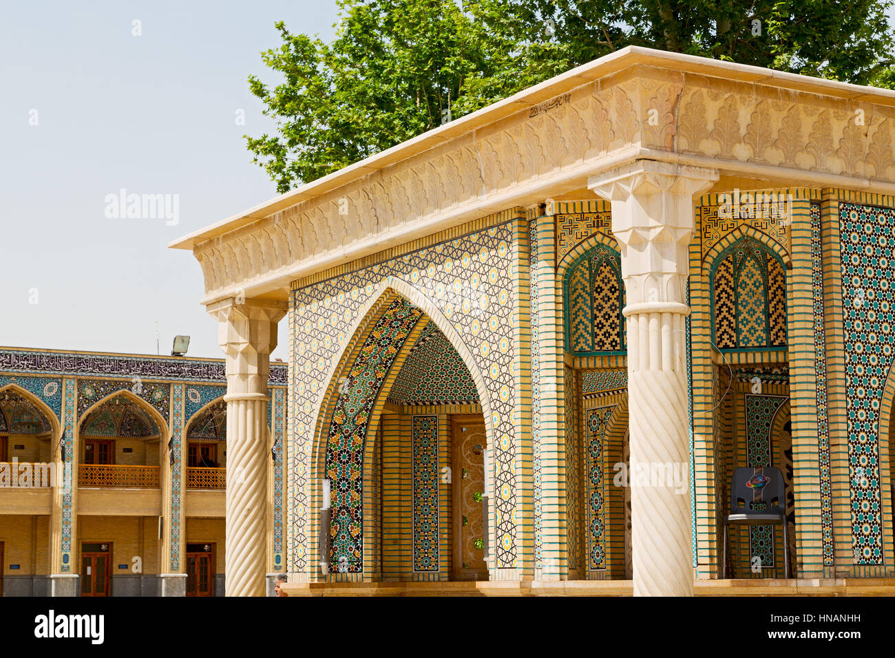 in iran the old mosque and traditional wall tile incision near minaret ...