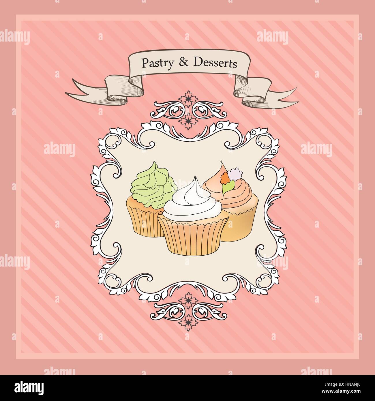 Cakes Background. Retro Bakery Label. Sweets and Desserts Menu. Vector ...