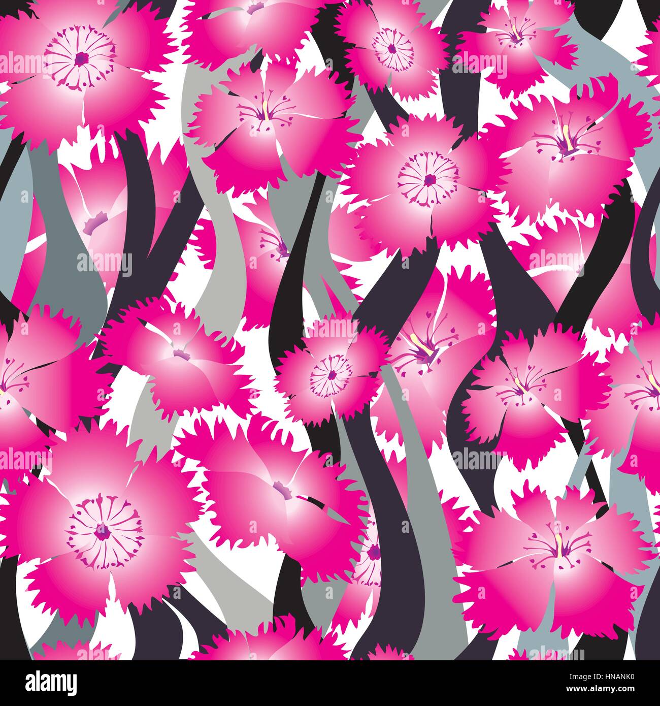 Flower wave seamless background. Floral pattern in retro 1960s style ...