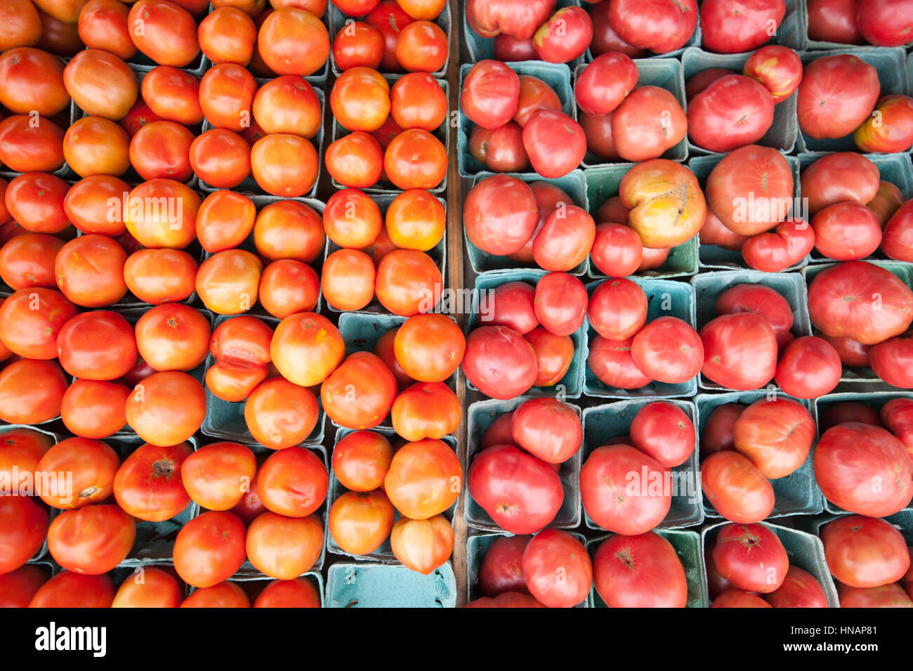 A vast selection of tomatoes are featured at a local farmer's market in ...