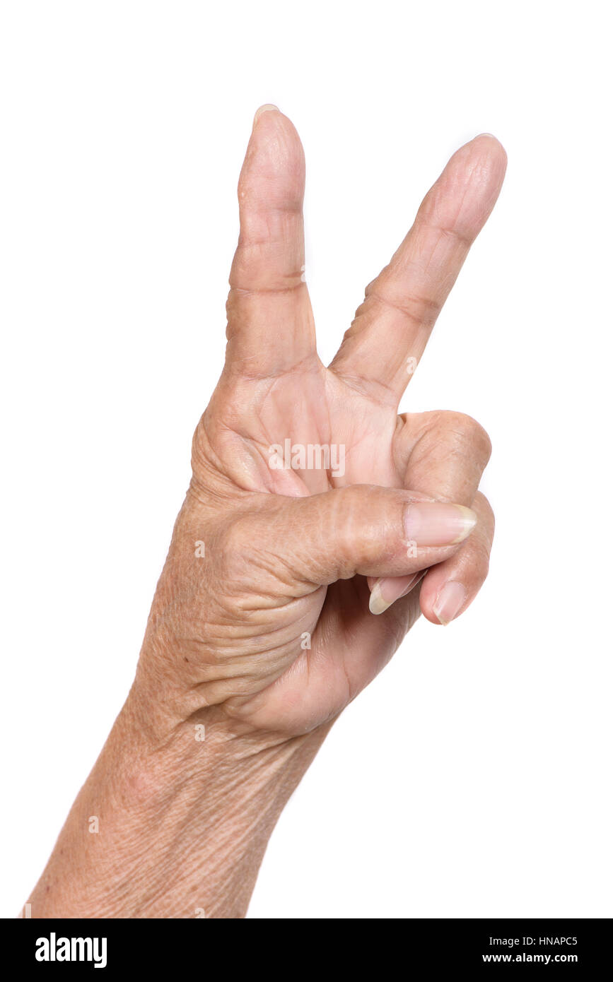 Senior woman's hand isolated on white background Stock Photo - Alamy