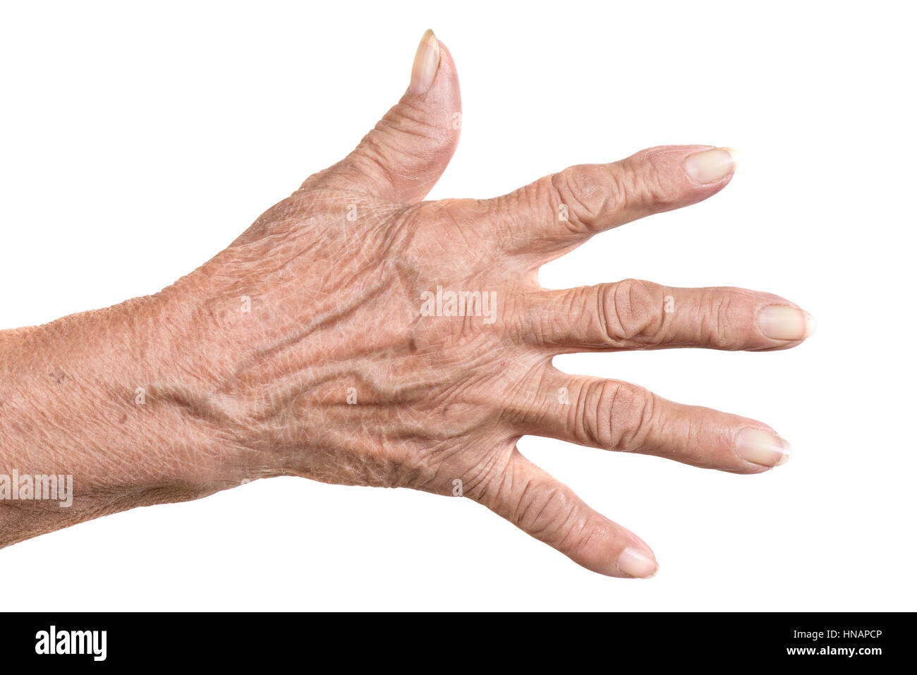Senior woman's hand isolated on white background Stock Photo - Alamy