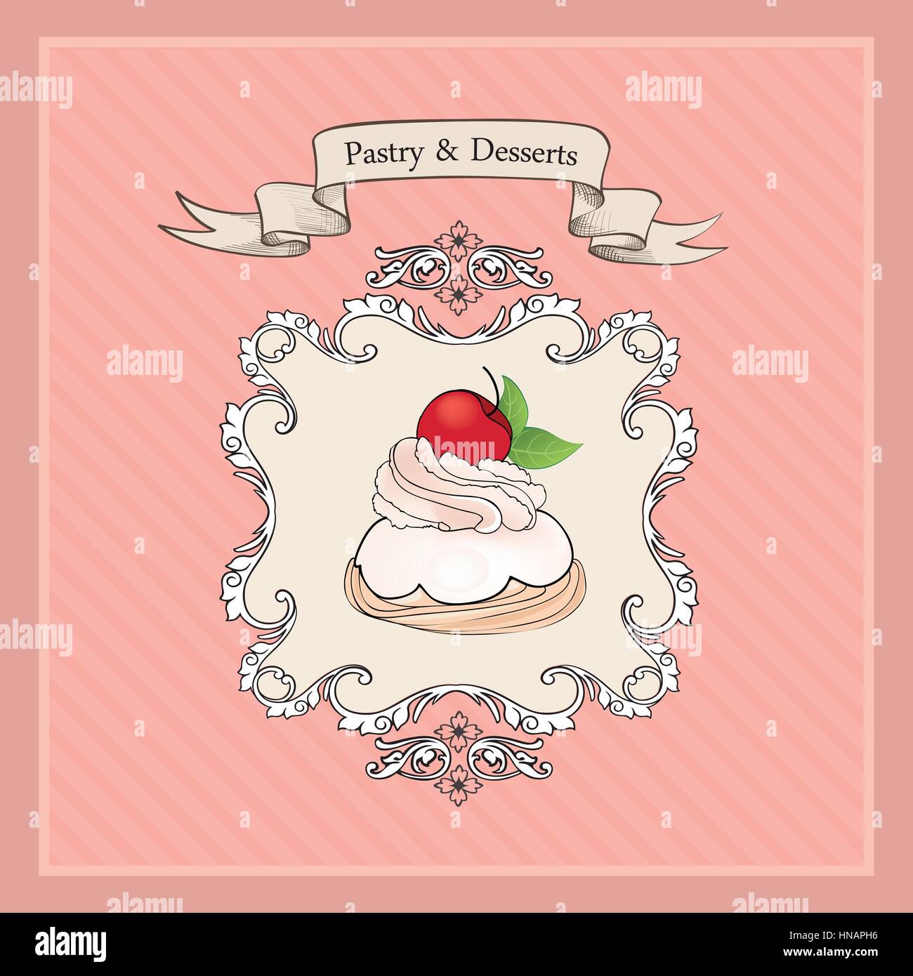 Cakes Background. Bakery Retro Label. Sweets and Desserts Menu in ...