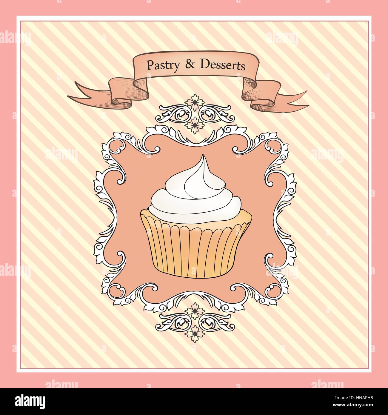 Cakes Background. Bakery Retro Label. Sweets and Desserts Menu in ...