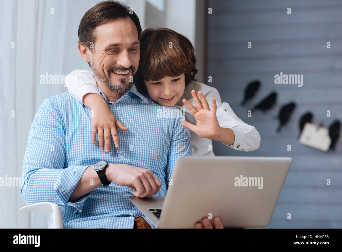 Cute pleasant child saying hello Stock Photo - Alamy