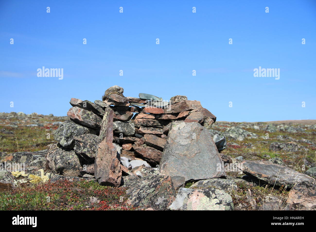 Cairn or meat cache structure near Baker Lake, Nunavut Stock Photo - Alamy