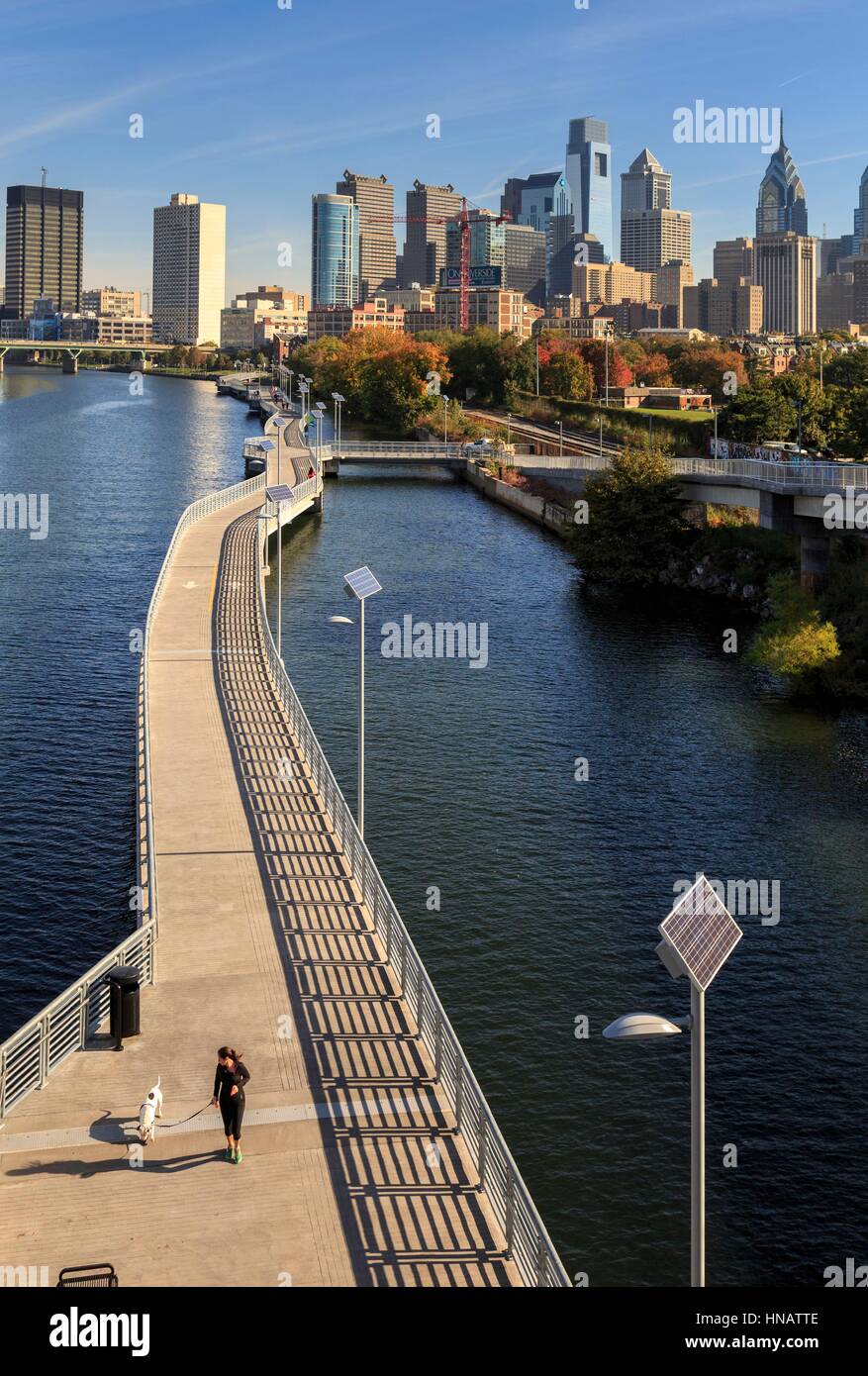 Philadelphia Skyline with Schuylkill River Park Boardwalk, Philadelphia ...