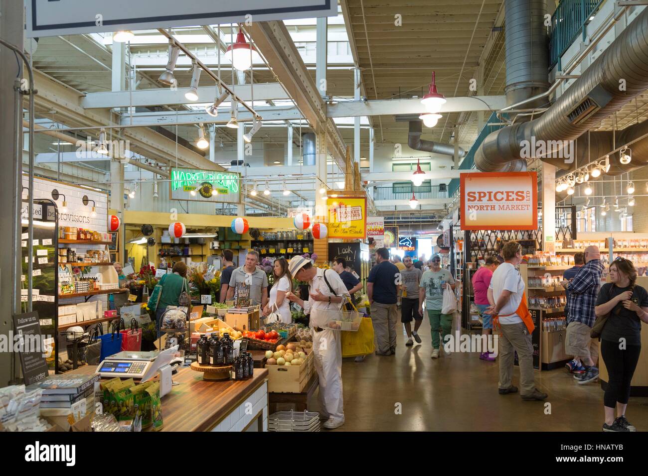 Interior of North Market Public Market est. 1876, Columbus, Ohio, USA ...