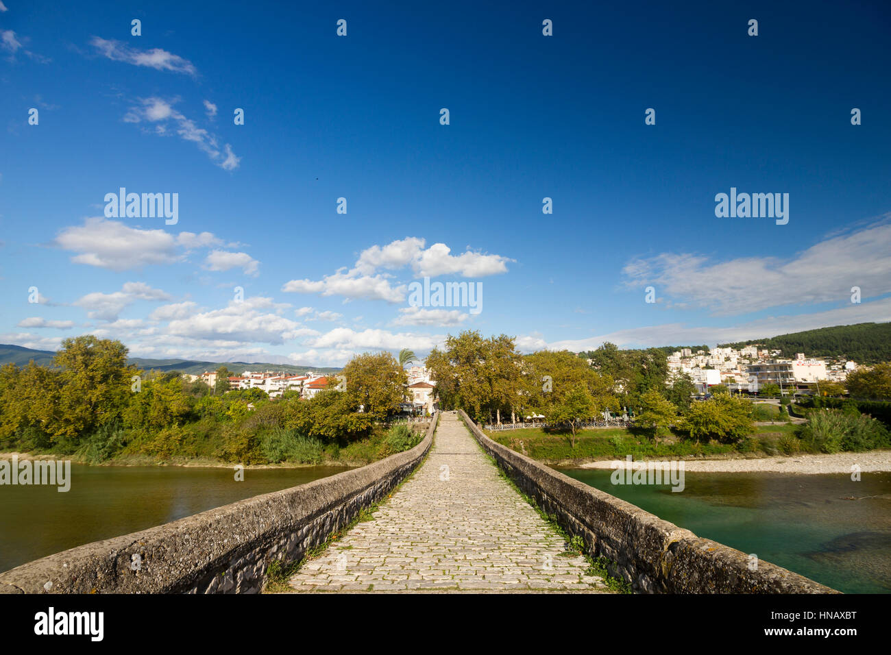 The famous stone bridge of Arta town, in Epirus region, Greece. It is ...