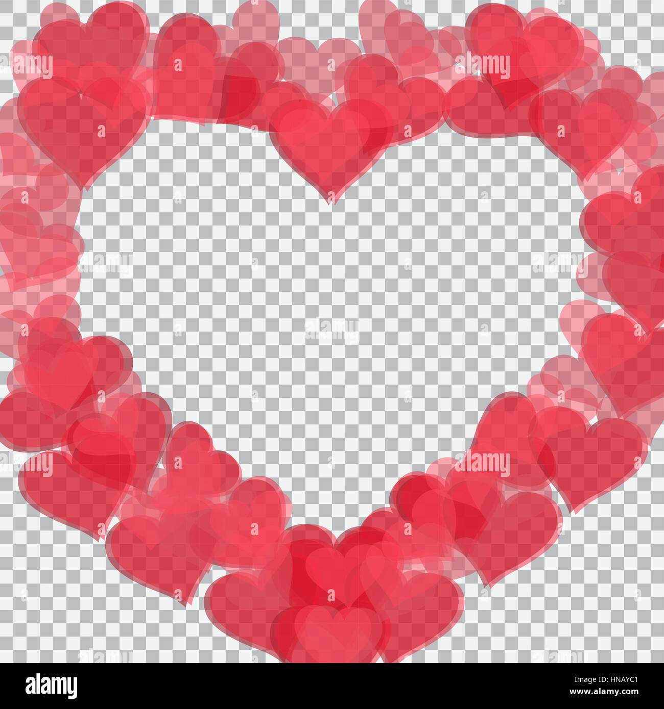Red hearts translucent arranged in a heart shape. Checker background ...