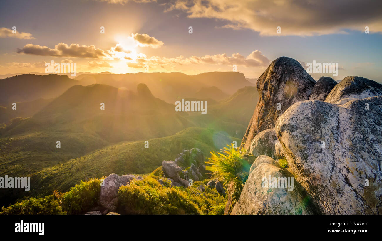 Low mountains at sunset Stock Photo - Alamy