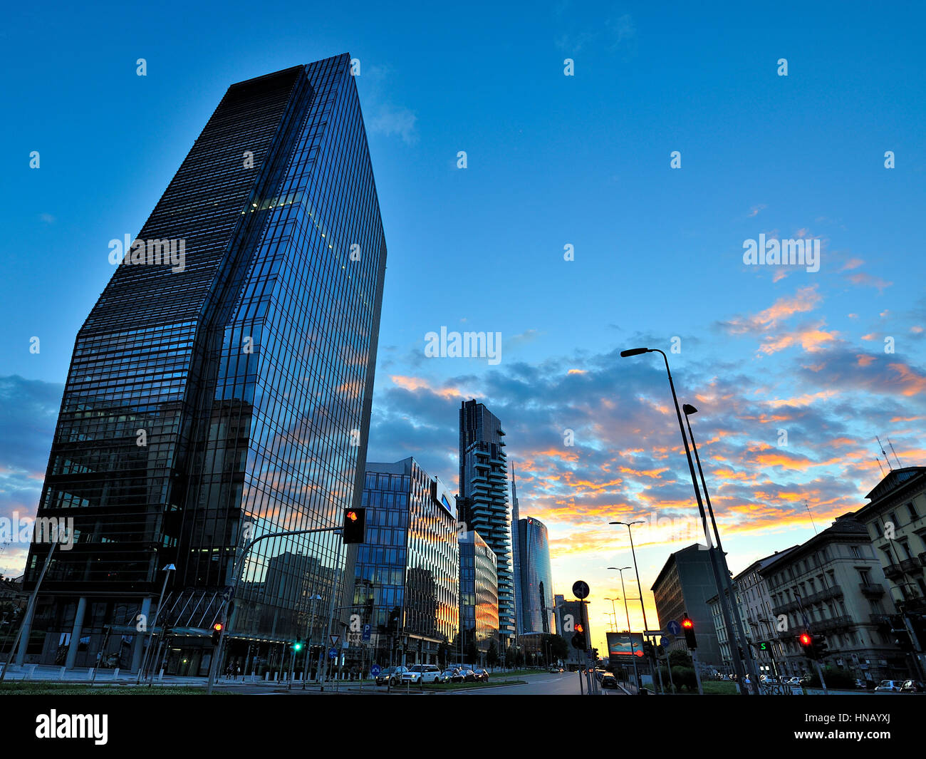 Milan Porta Nuova district on sunset Stock Photo - Alamy