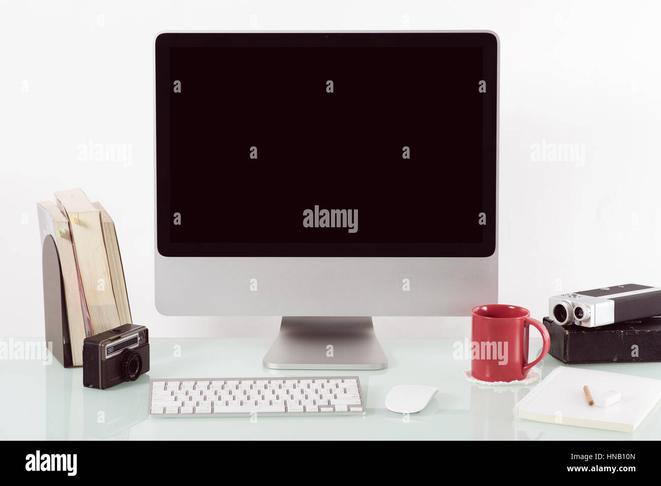 personal computer on desktop with blank screen Stock Photo - Alamy