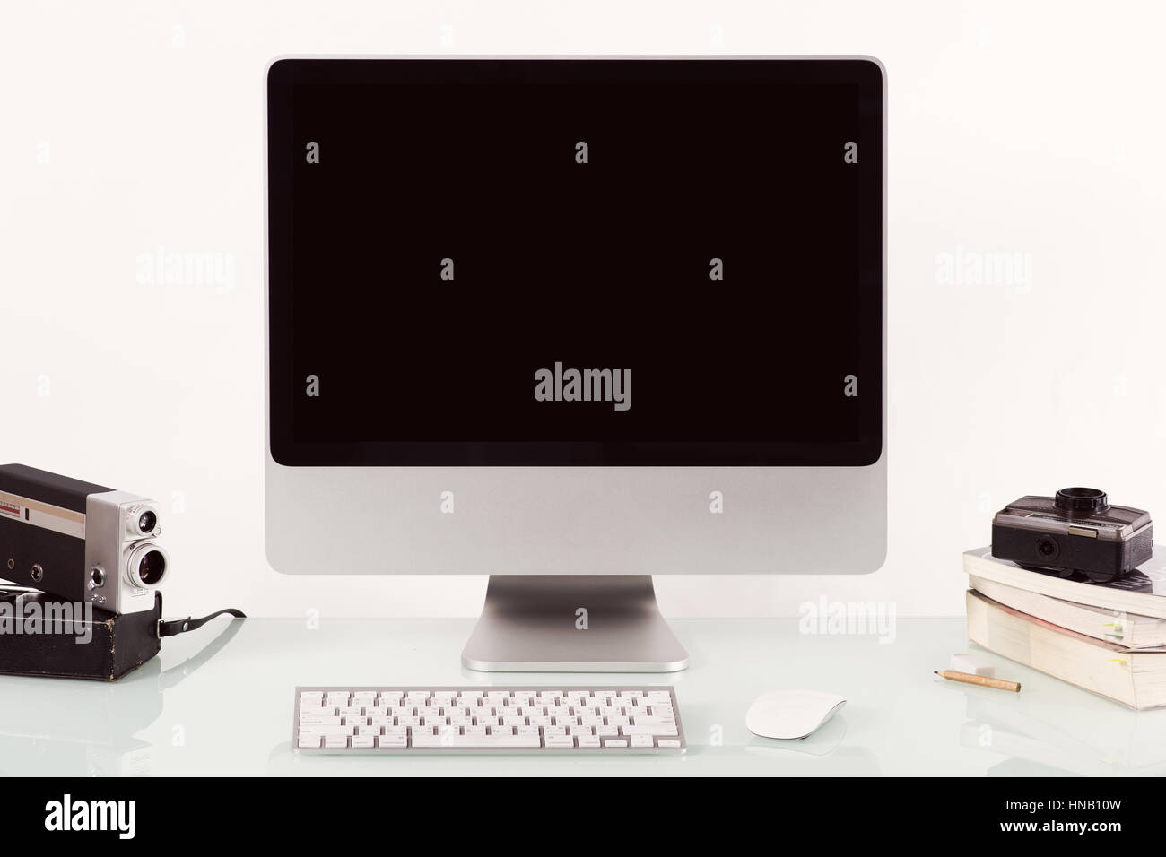 personal computer on desktop with blank screen Stock Photo - Alamy