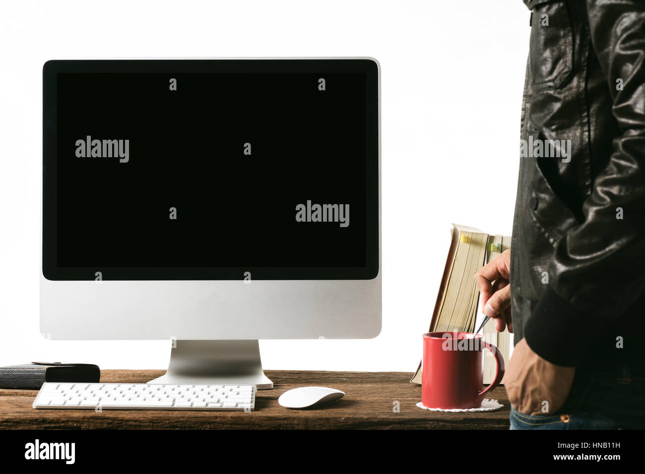 personal computer on desktop with blank screen Stock Photo - Alamy