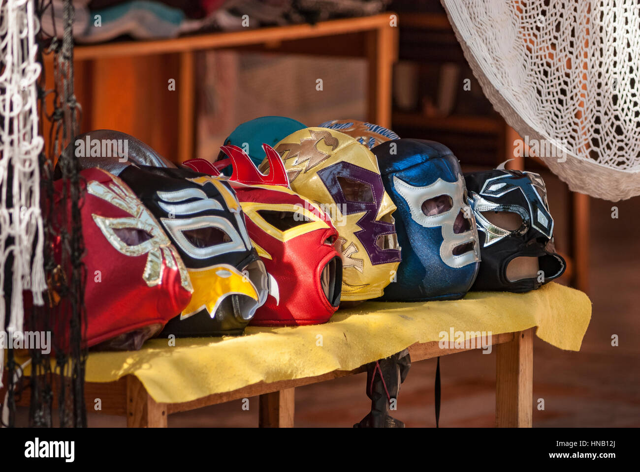 Mexican fighting masks sold as souvenirs in Tulum Stock Photo - Alamy