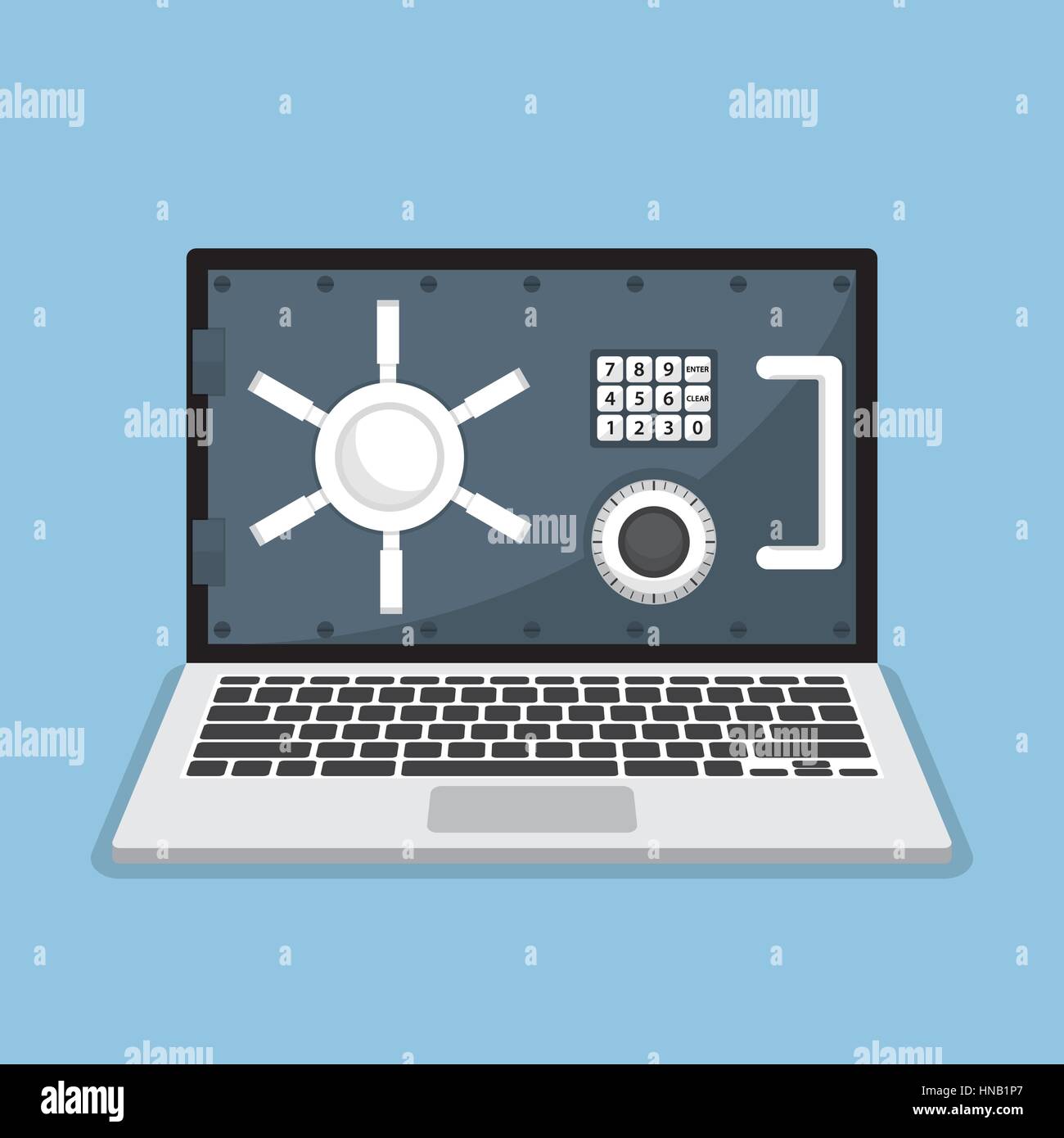 Business laptop with vault door on monitor, computer and Internet ...