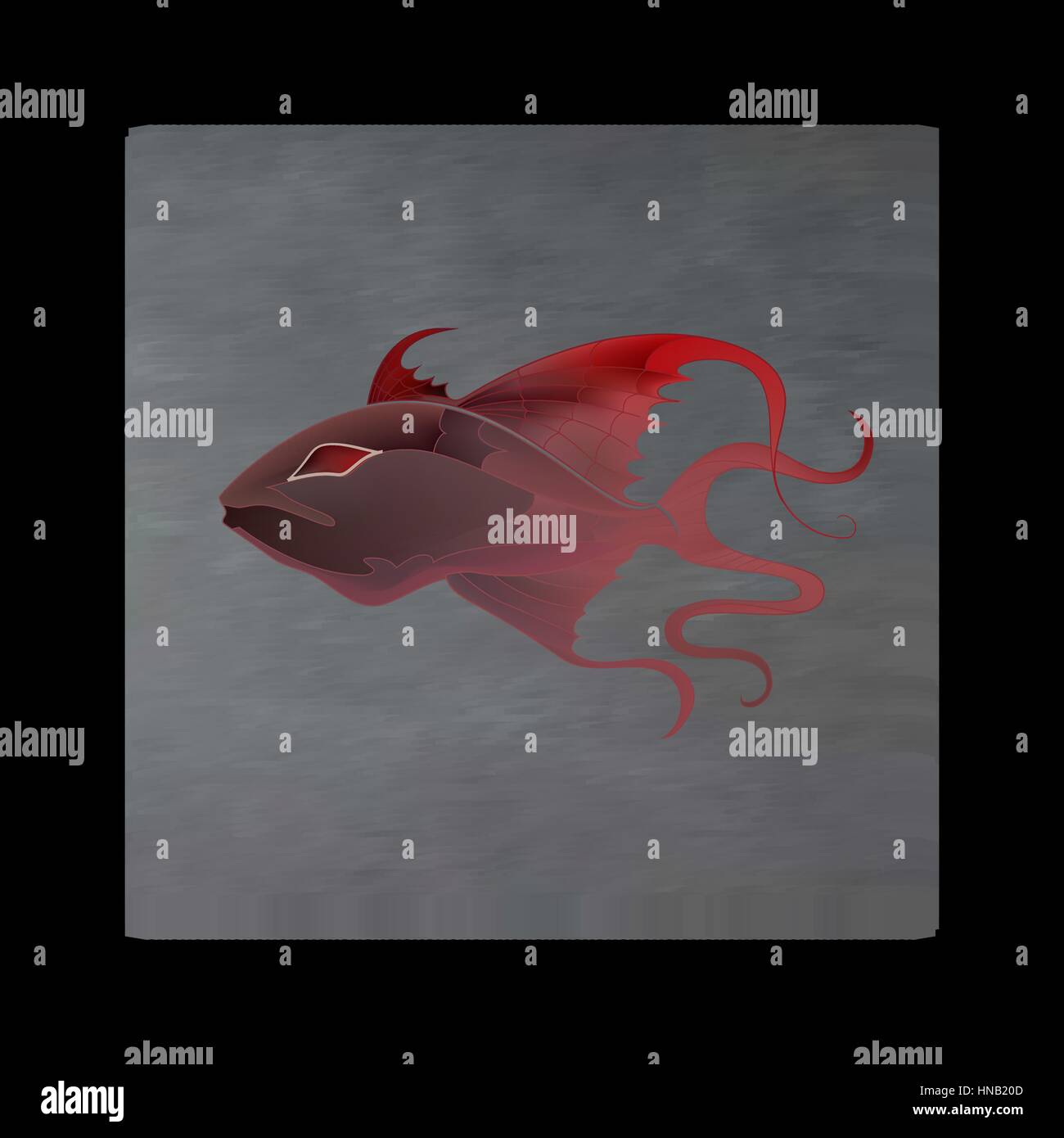 Vintage mystical fish in scarlet colors on black background. Burgundy ...