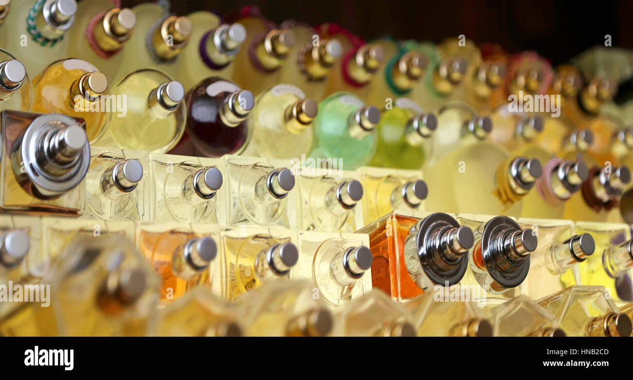 many perfume bottles in the company that makes perfumes and fragrances ...