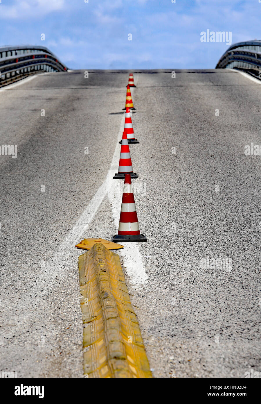 overpass without cars with traffic cones to mark lanes Stock Photo - Alamy