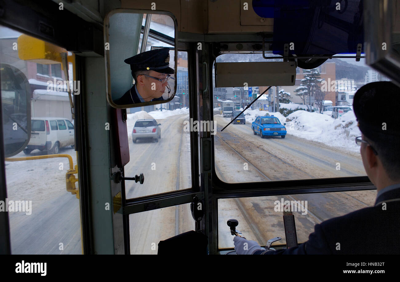 Trolley car, Tramway in Kaikyo dori,Hakodate,Hokkaido,Japan Stock Photo ...