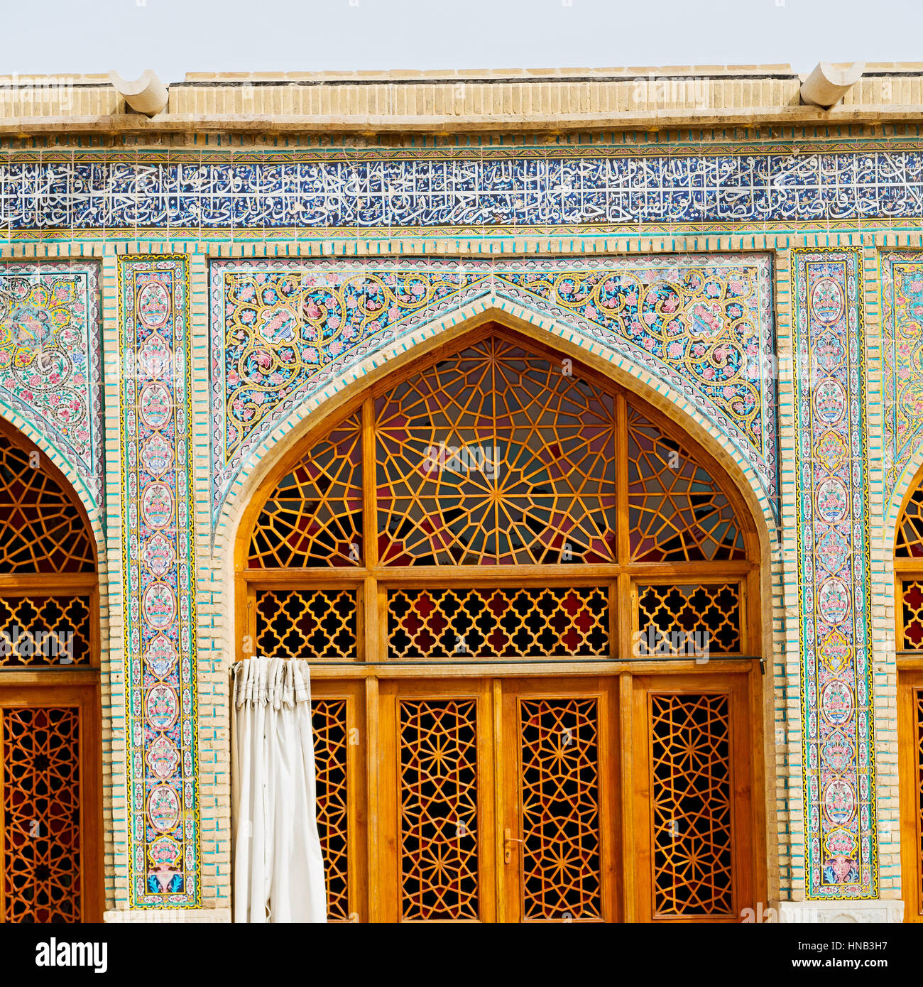 in iran the old mosque and traditional wall tile incision near minaret ...