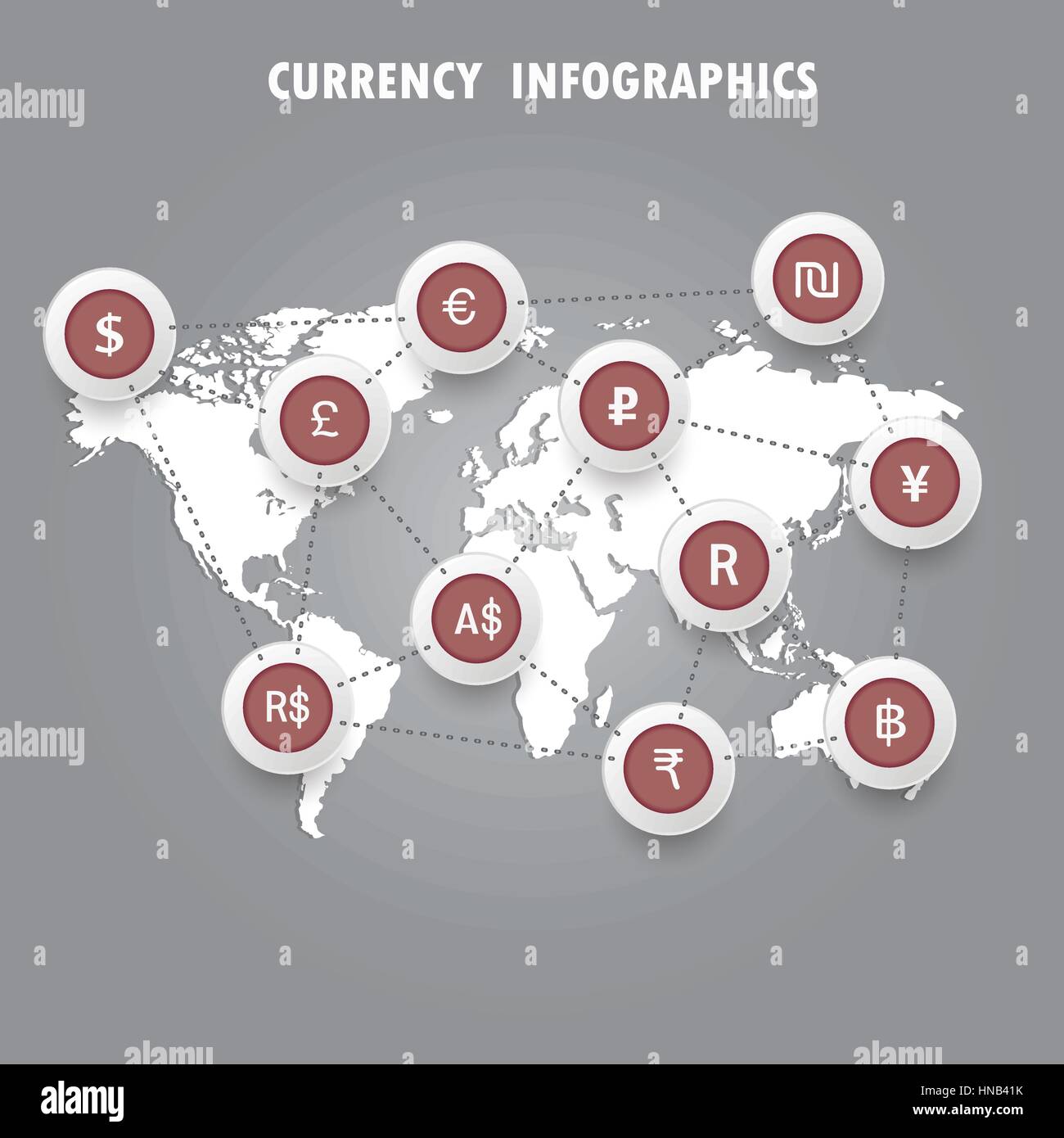 Signs of the currencies on the world map. Infographics. Vector Stock ...