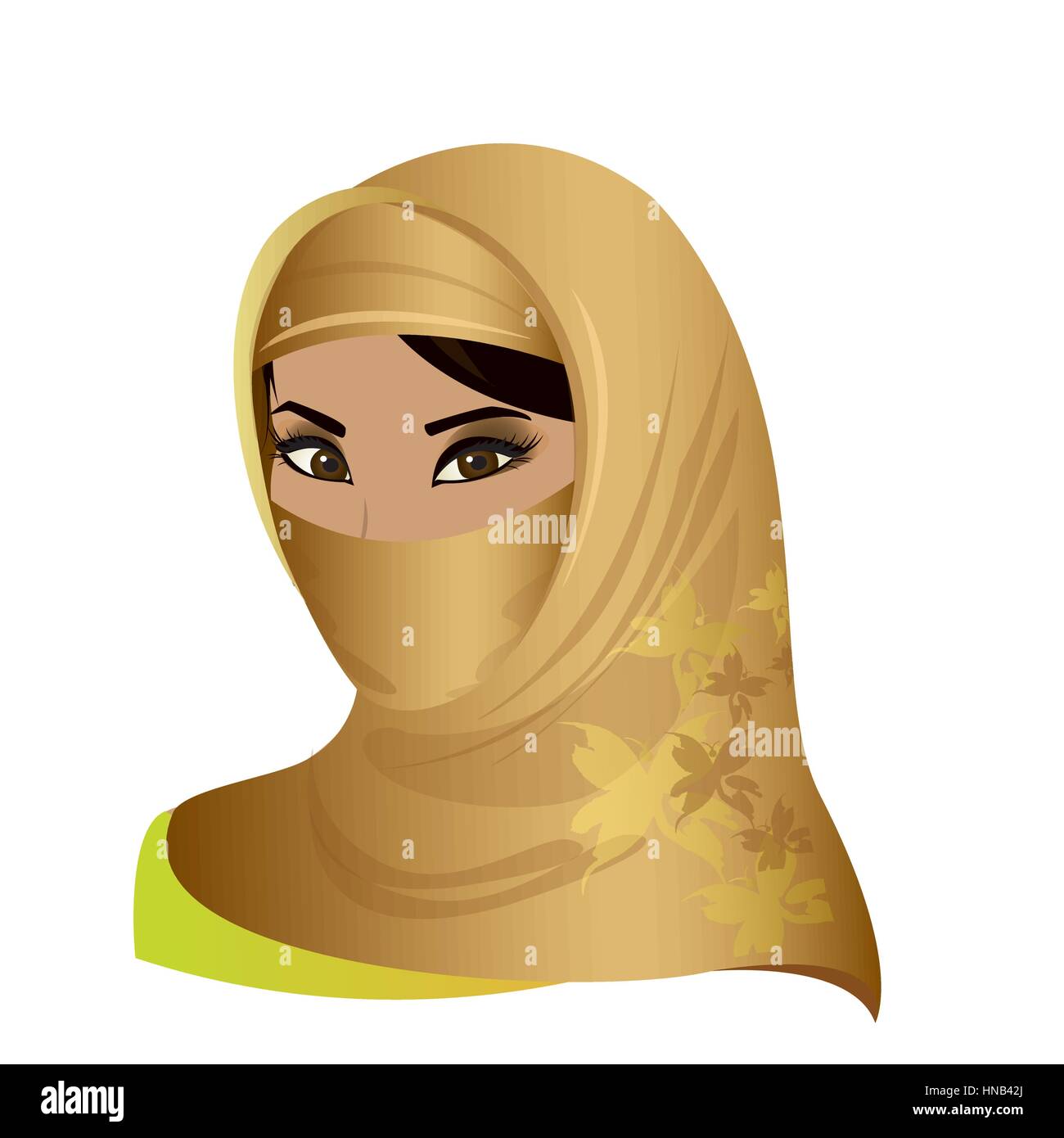 beautiful face of arabic muslim woman, vector illustration Stock Vector ...