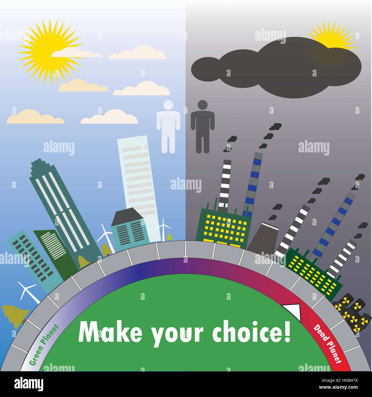 Clean and dirty city, the scale of contamination. The flat design ...