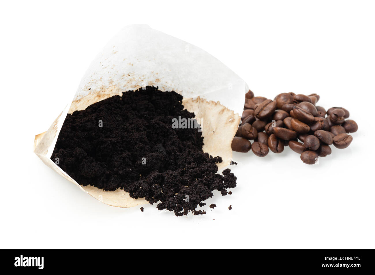 used white coffee filters with coffee ground Stock Photo - Alamy