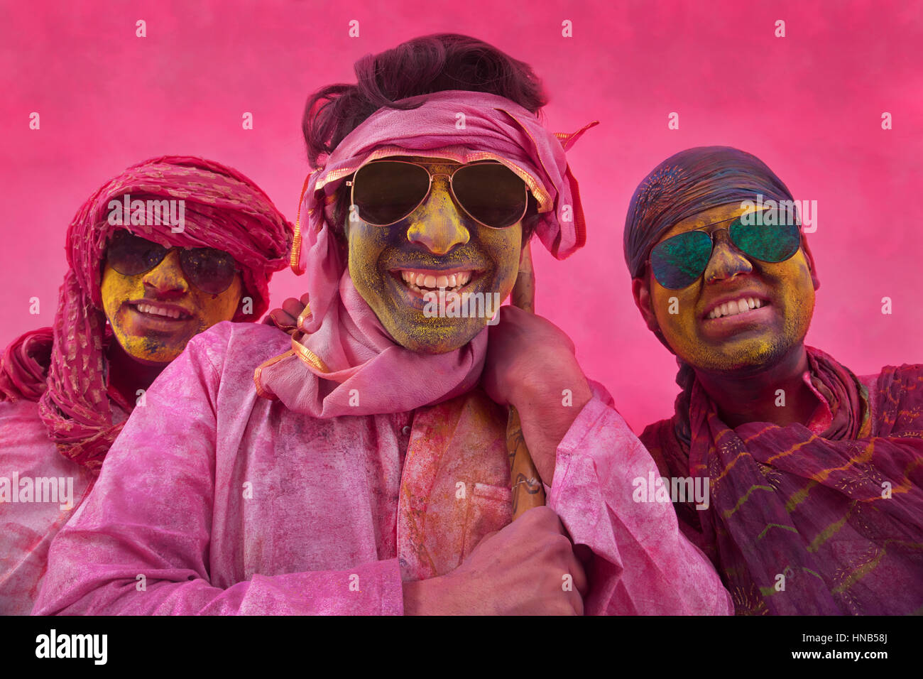 Portrait of Indian men playing holi Stock Photo - Alamy